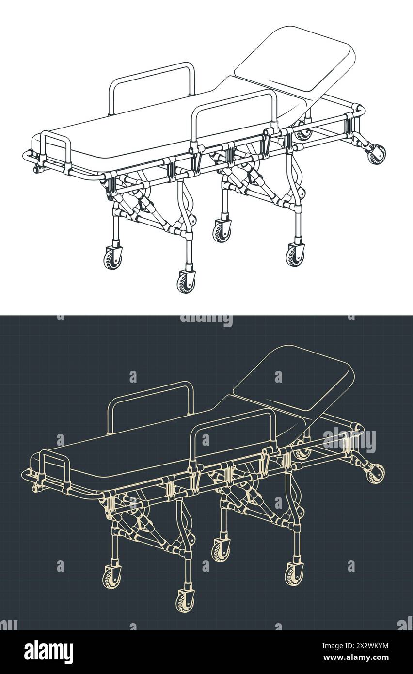 Stylized vector illustration of blueprints of stretchers for ambulances ...