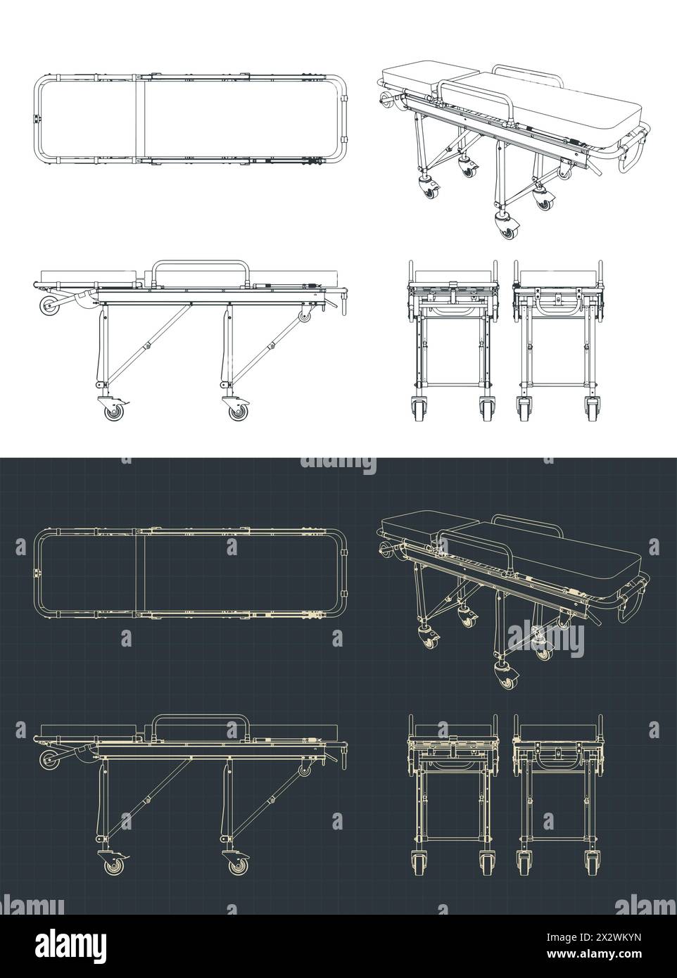 Stylized vector illustrations of blueprints of stretchers for ...