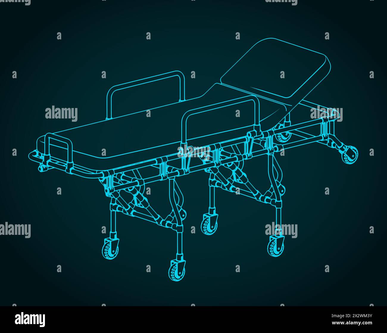 Stylized vector illustration of blueprint of stretchers for ambulances ...