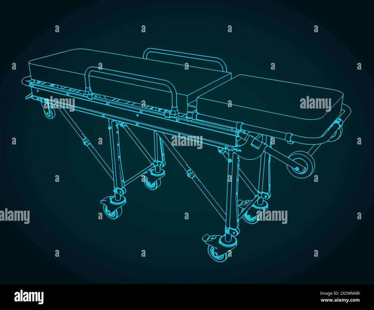 Stylized vector illustration of isometric blueprint of stretchers for ...