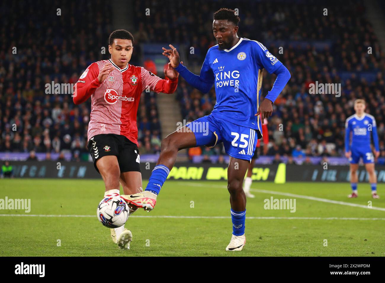 Wilfred Ndidi of Leicester City defends possession from Kyle Walker-Peters of Southampton during ...
