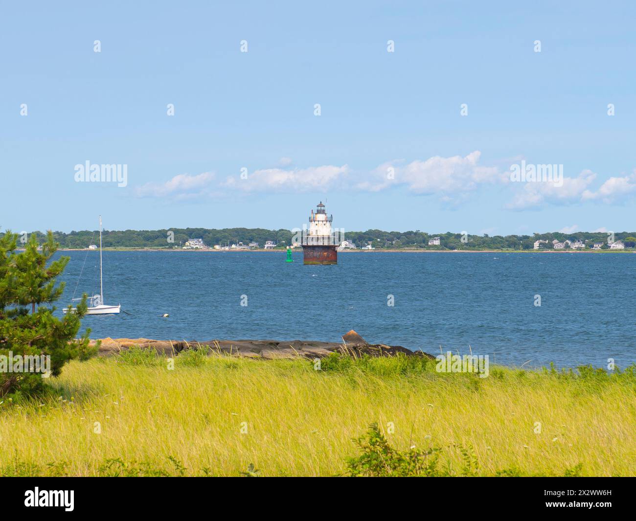 Butler Flats Lighthouse located at the mouth of Acushnet River at ...