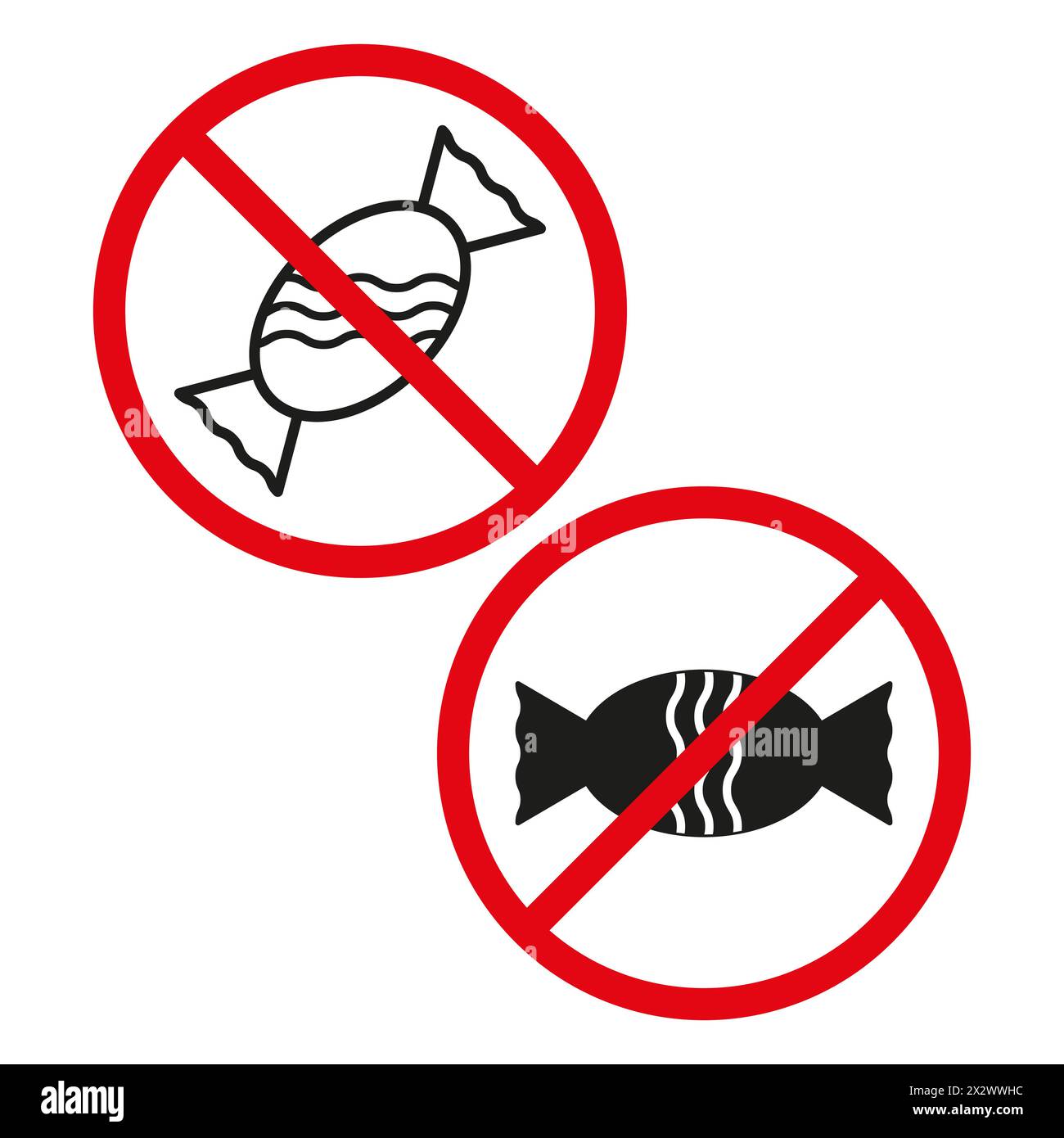No sweets symbol. Candy prohibited sign. Sugar ban icon. Vector ...