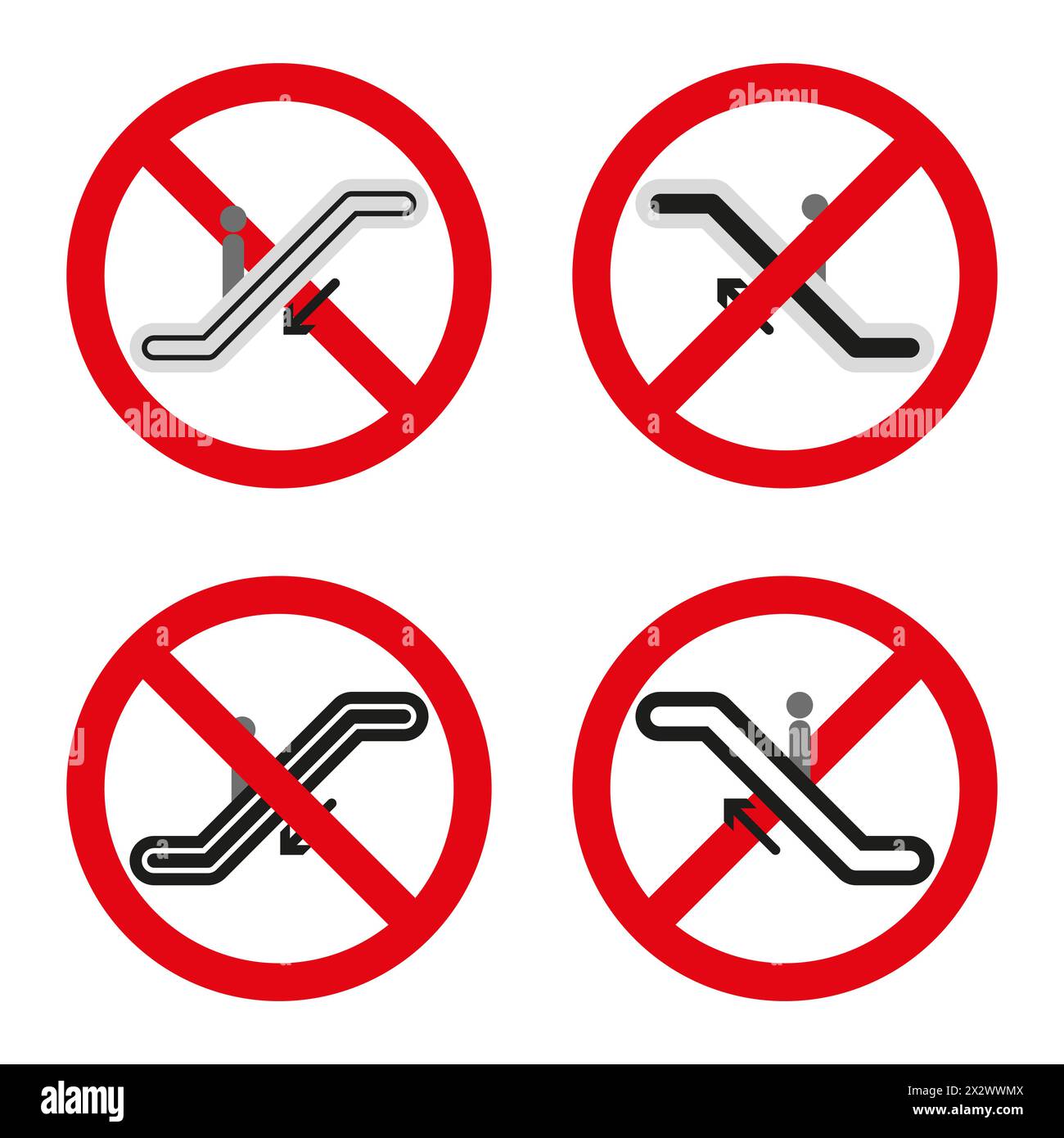 Escalator safety icons. No strollers symbol. Child caution sign. Vector ...