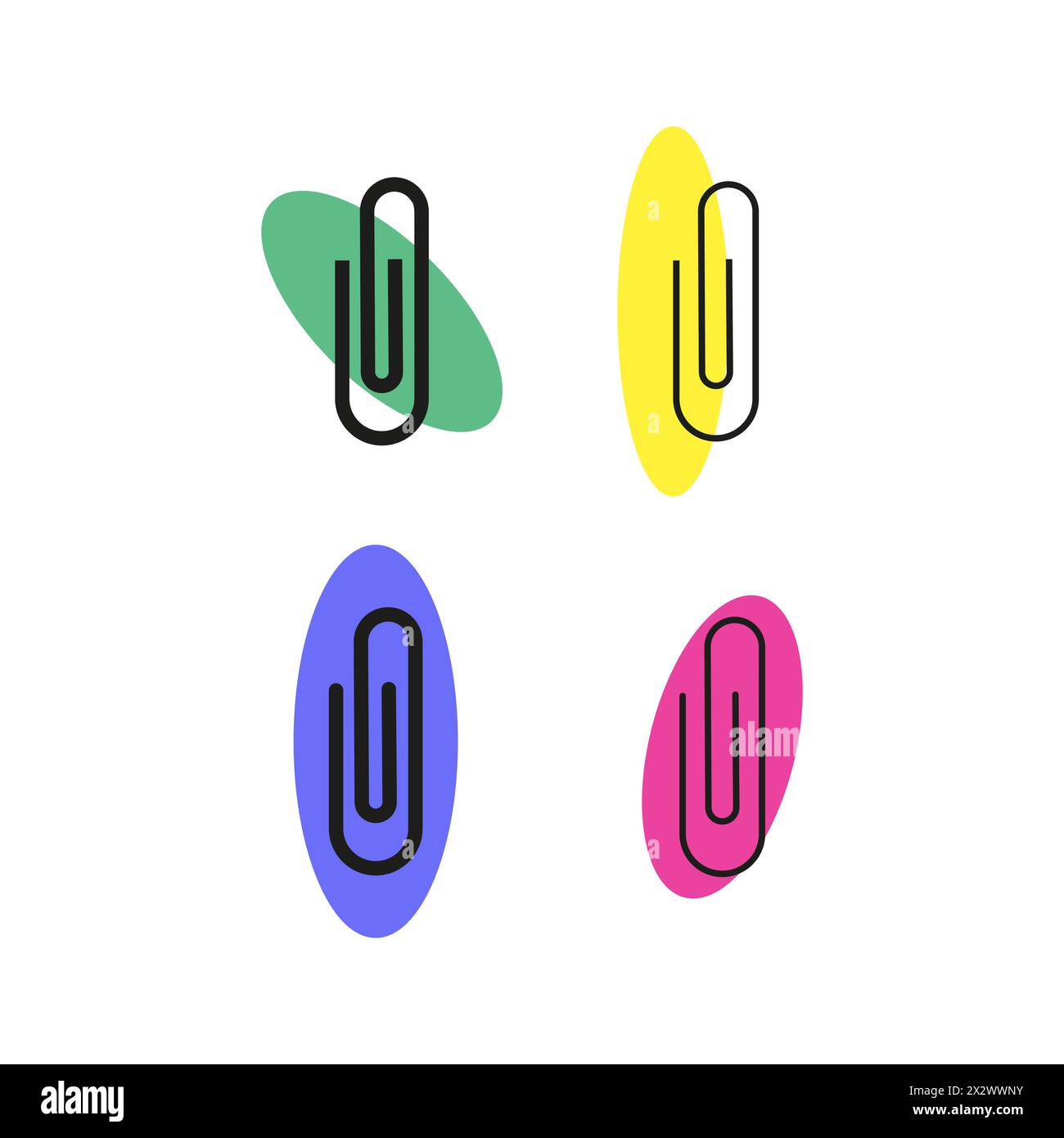 Colorful paperclip set. Simple office icons. Flat clip design ...