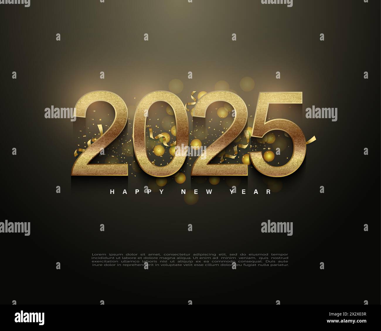 New Year 2025 design with illustration of ribbon decoration and gold ...