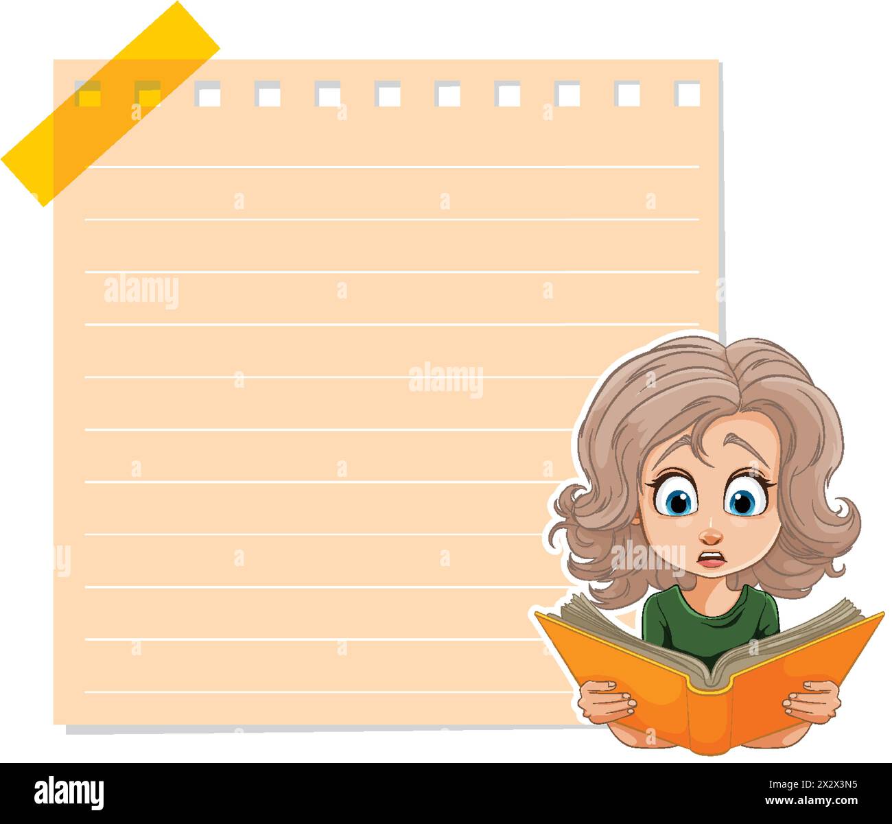 Cartoon of a girl with wide eyes reading intently Stock Vector Image ...