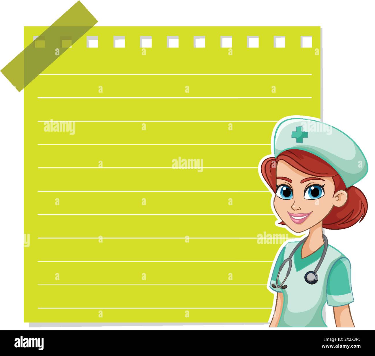 Cartoon nurse smiling beside a yellow notepad Stock Vector Image & Art ...