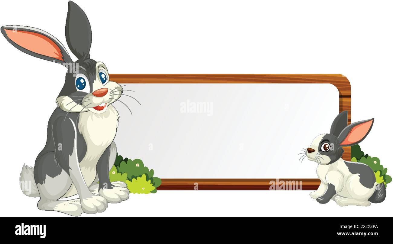 Two cartoon rabbits beside an empty banner Stock Vector Image & Art - Alamy