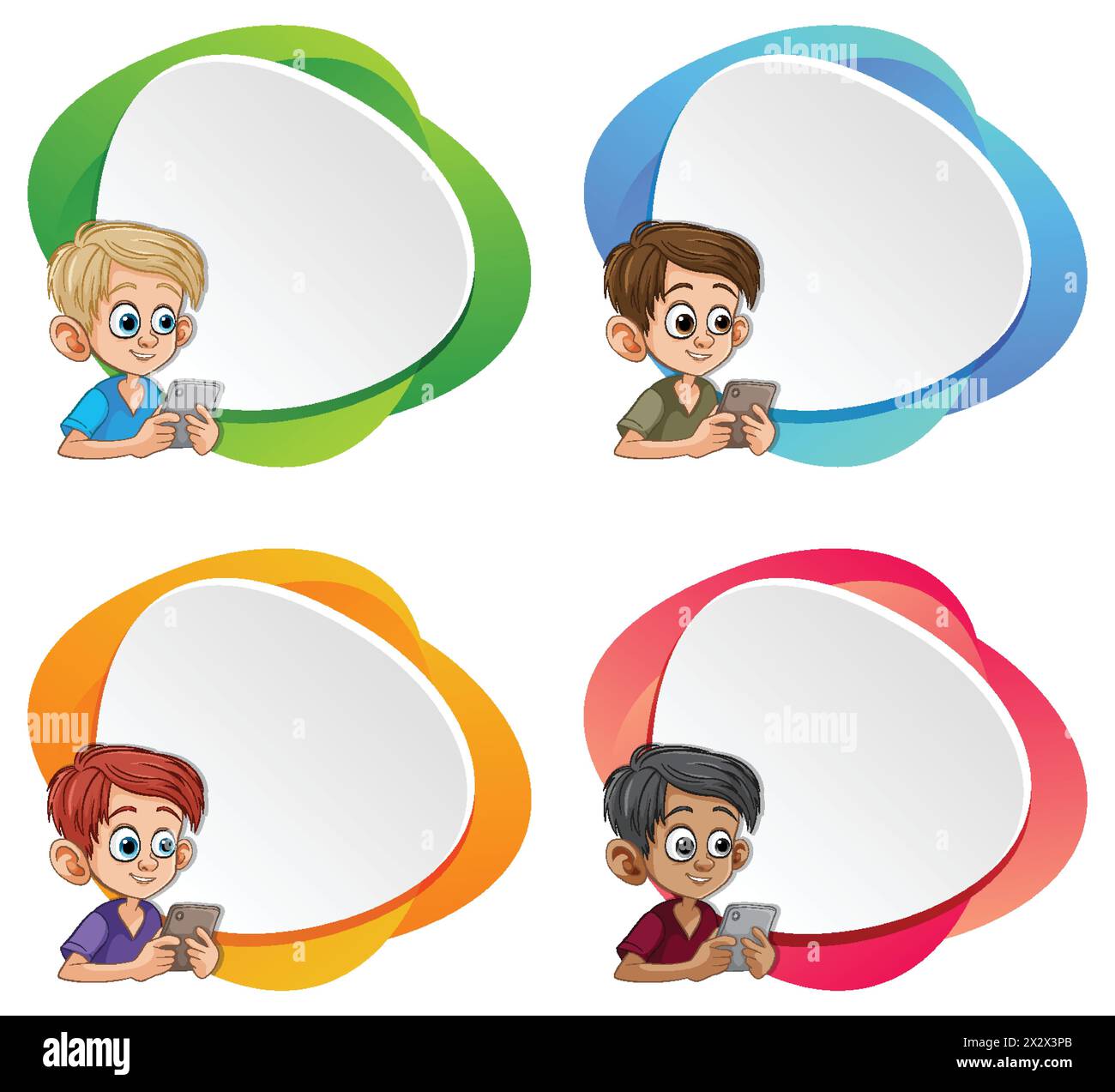 Cartoon children using devices inside speech bubbles Stock Vector Image ...