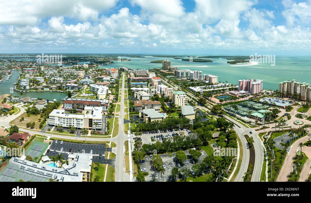 Coastline aerial view of Marco Island off the Gulf of Mexico in ...