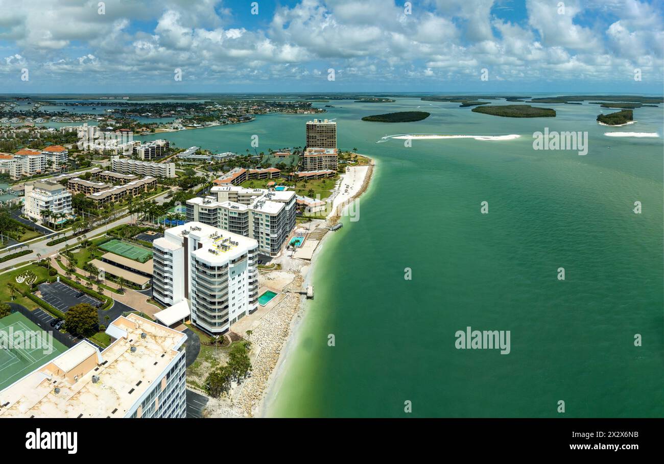 Coastline aerial view of Marco Island off the Gulf of Mexico in ...