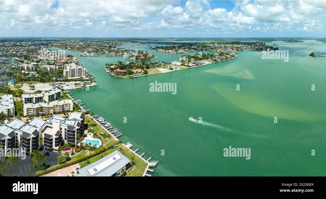 Coastline aerial view of Marco Island off the Gulf of Mexico in ...