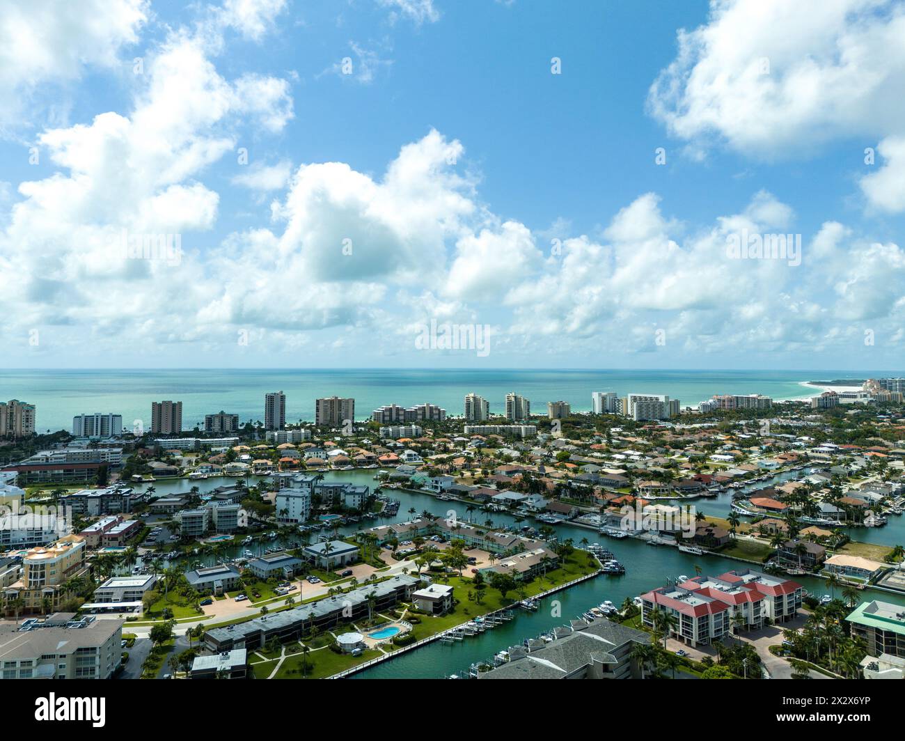 Coastline aerial view of Marco Island off the Gulf of Mexico in ...