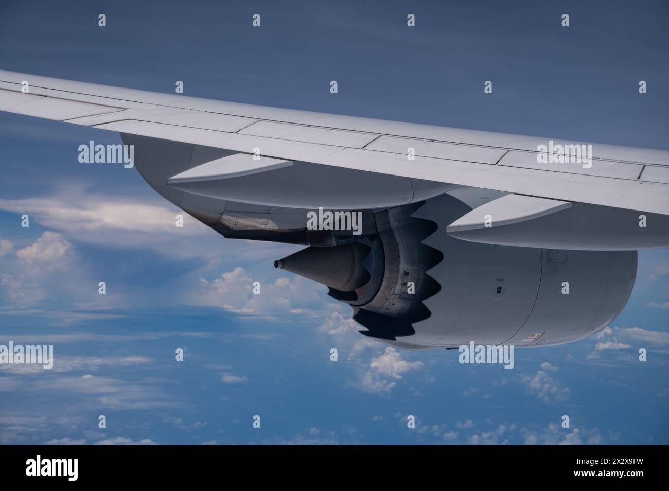 13.07.2023, Singapore, , Singapore - View from a Lufthansa Boeing 747-8 ...