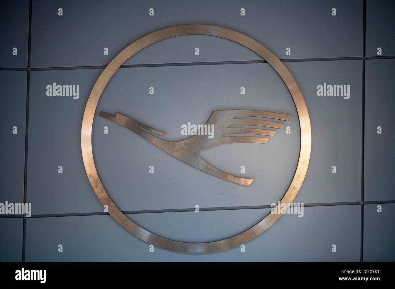 04.08.2023, Frankfurt, , Germany - Europe - German Lufthansa logo with ...