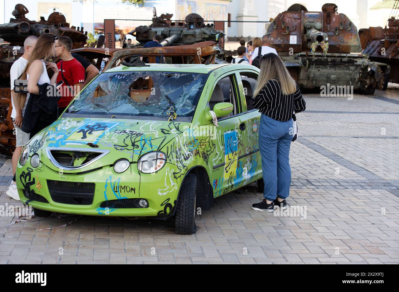 28.07.2023, Kiev, Kiev, Ukraine - Captured Russian tanks on display at ...