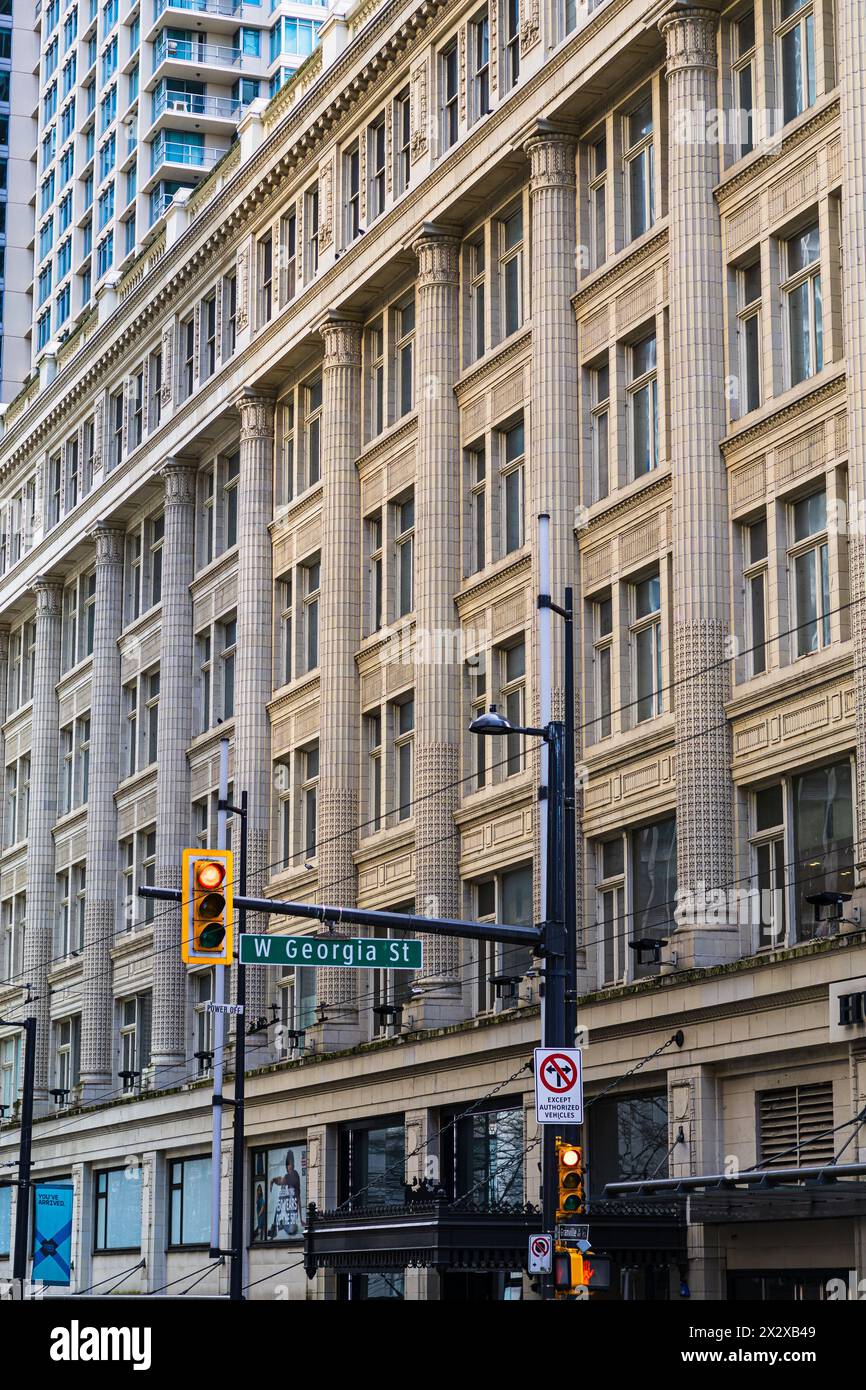 The facade of the Hudson's Bay building, with some direct morning ...