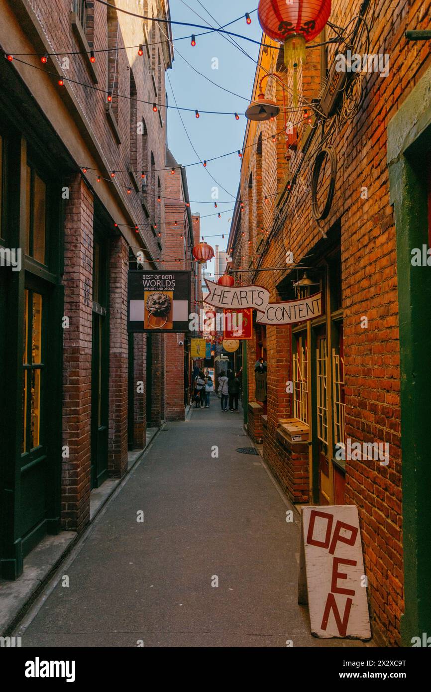 Victoria, Canada - Mar 17 2024: A photo of the narrow, snug and shady ...