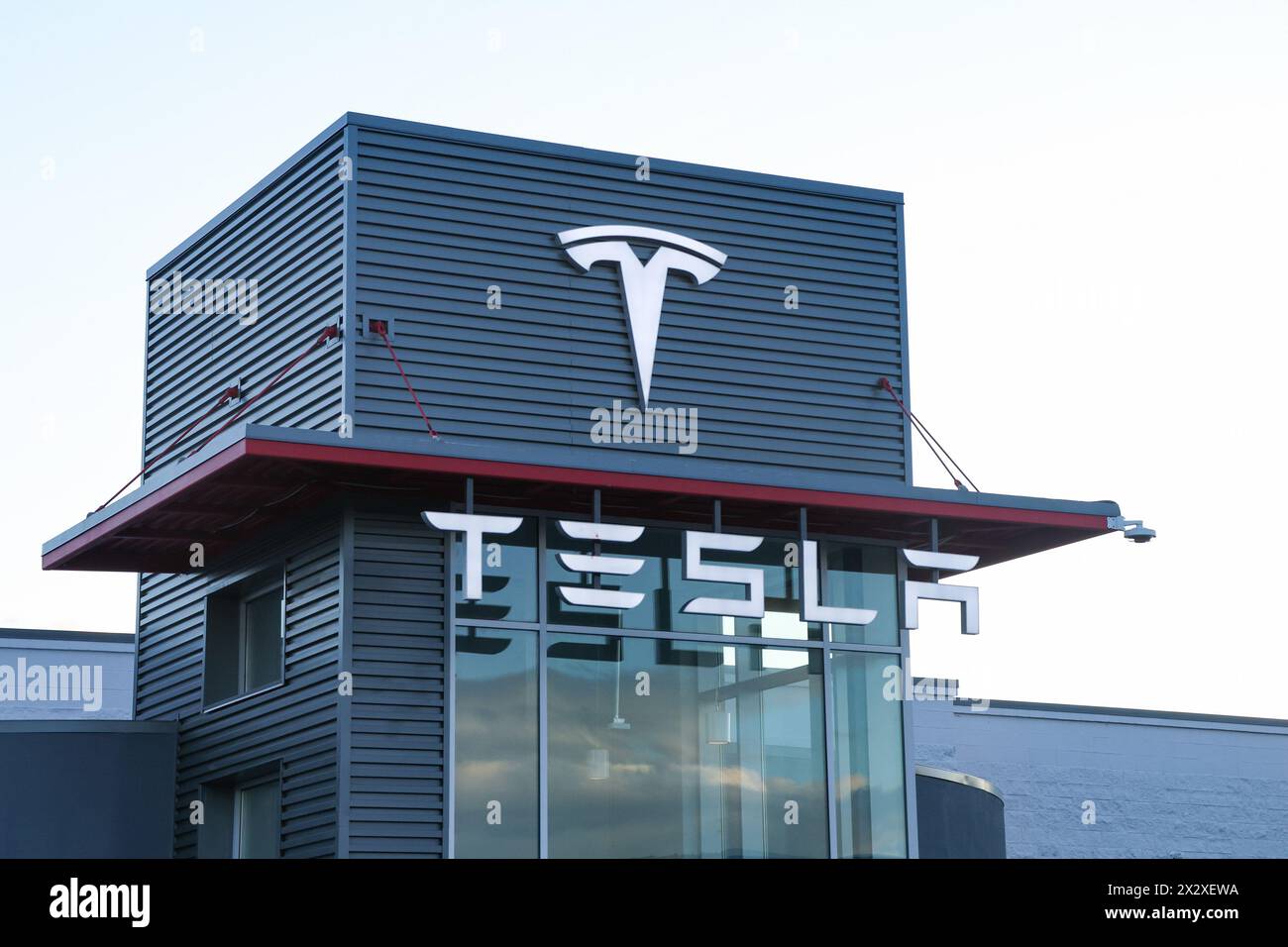 Reno, Nevada, USA. 19th Apr, 2024. A Tesla logo is seen on a Tesla ...
