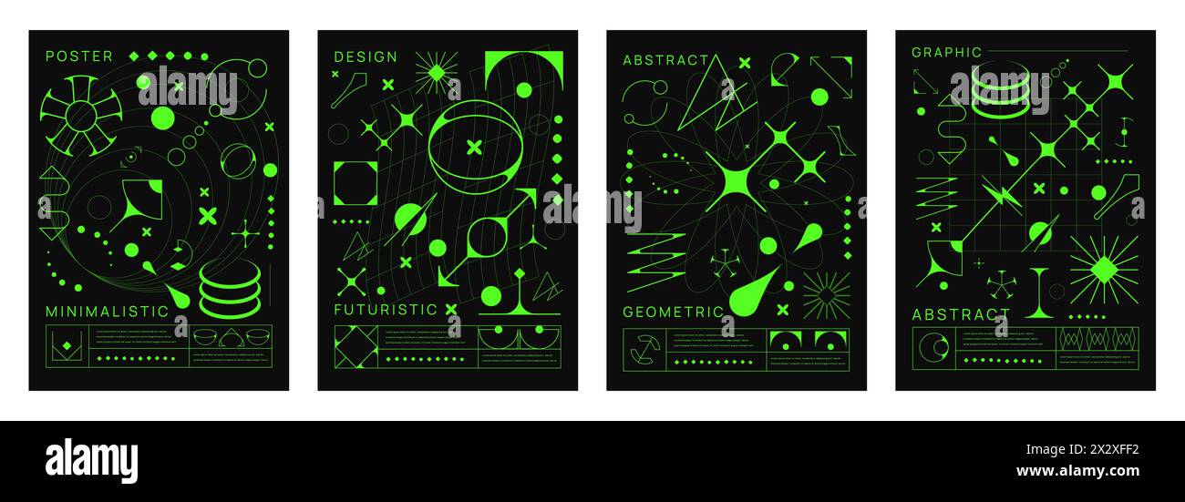 Acid brutal y2k posters, abstract geometric shapes. Vector vertical ...