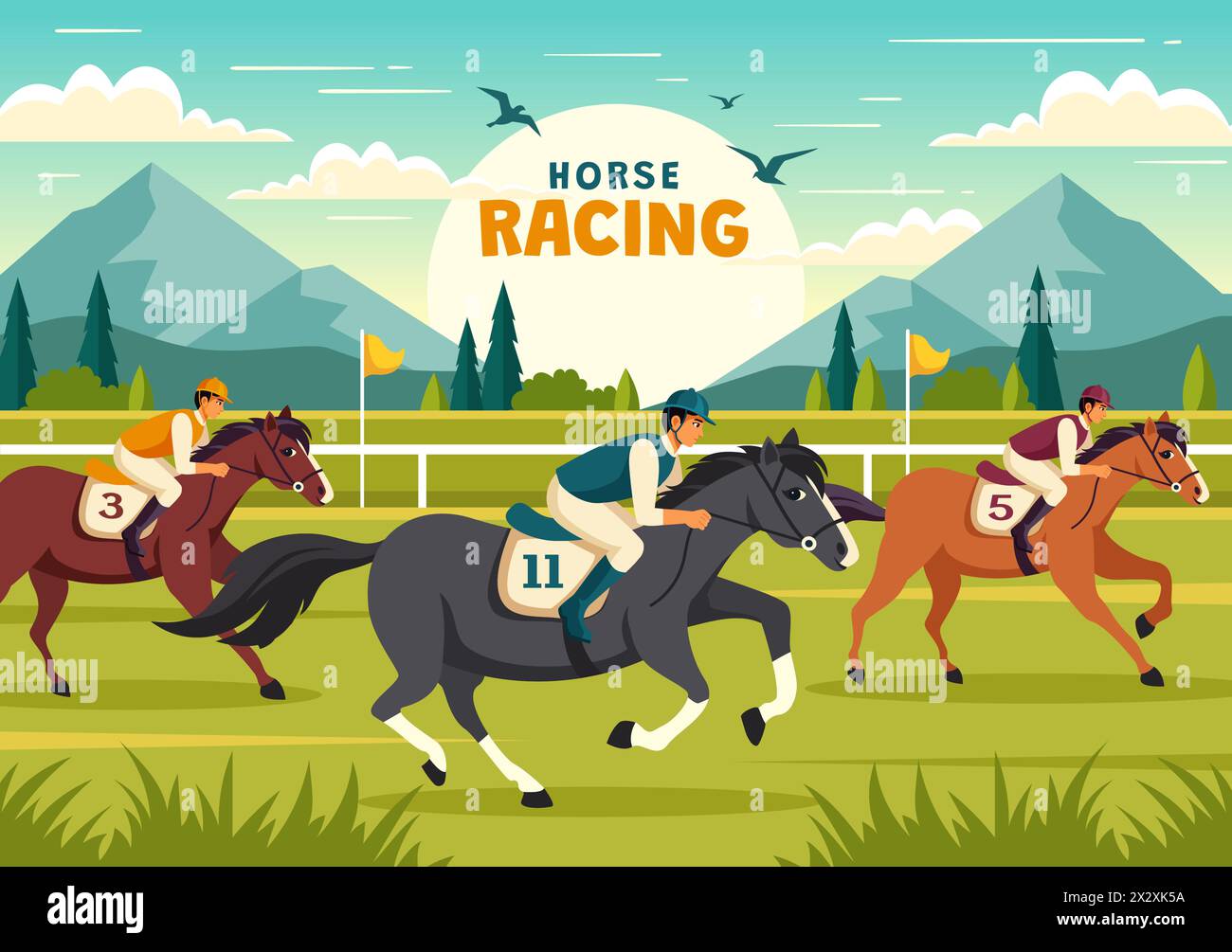 Horse Racing Competition Vector Illustration with Equestrian ...