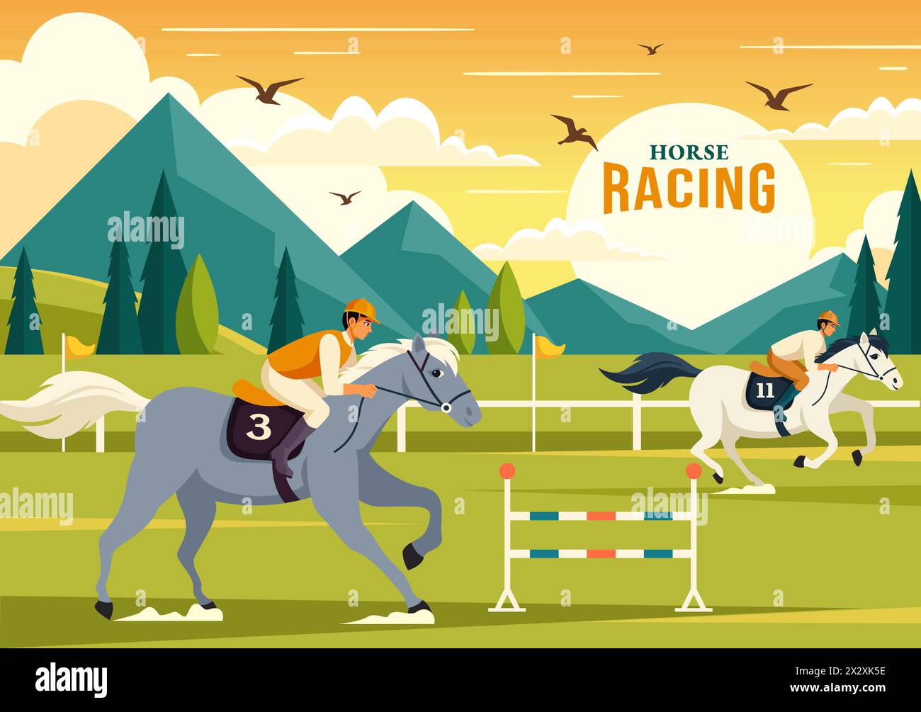 Horse Racing Competition Vector Illustration with Equestrian ...