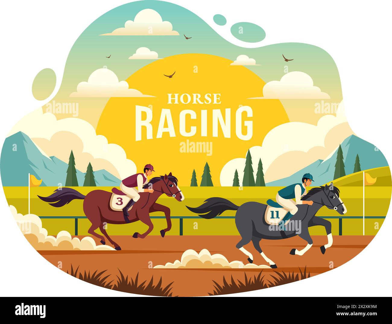 Horse Racing Competition Vector Illustration with Equestrian ...