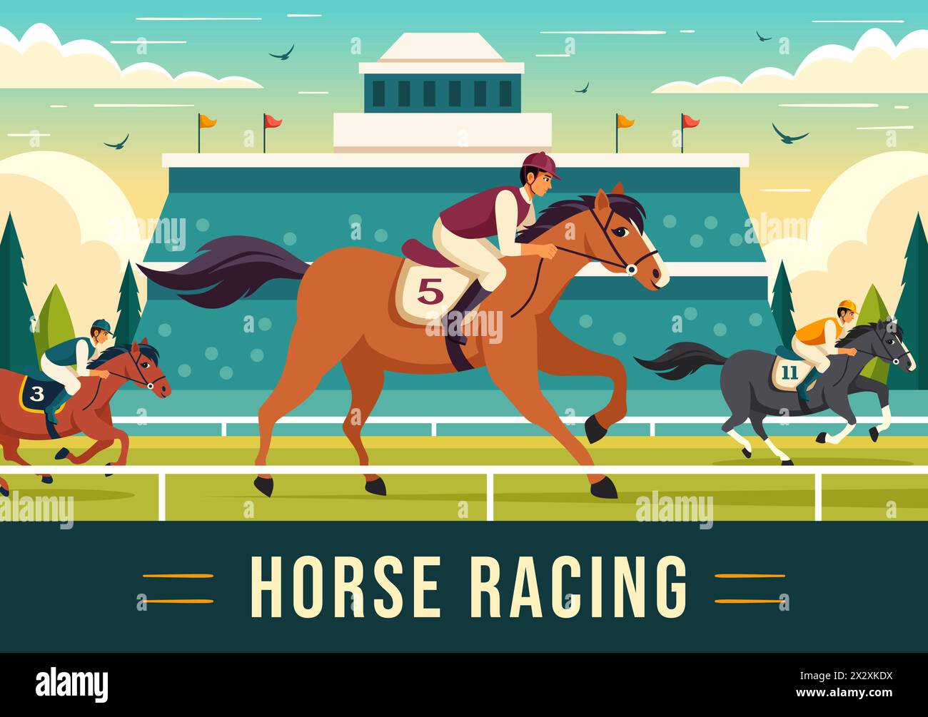 Horse Racing Competition Vector Illustration with Equestrian ...