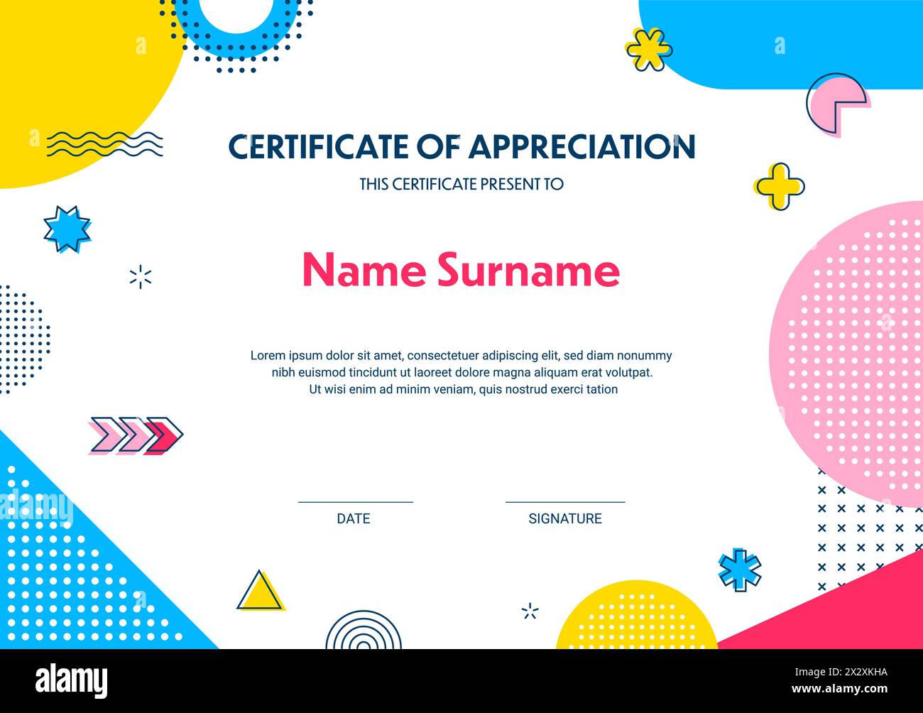Certificate template with abstract geometric Memphis shapes ...