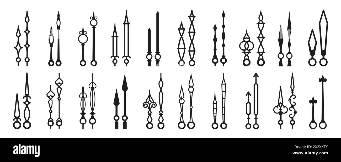 Clock hands, watch arrows and time pointers. Isolated vector icons set ...