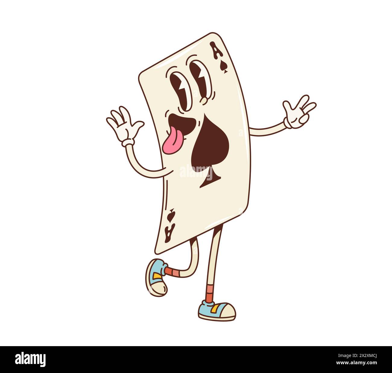 Cartoon retro groovy casino poker card character. Isolated vector Ace ...