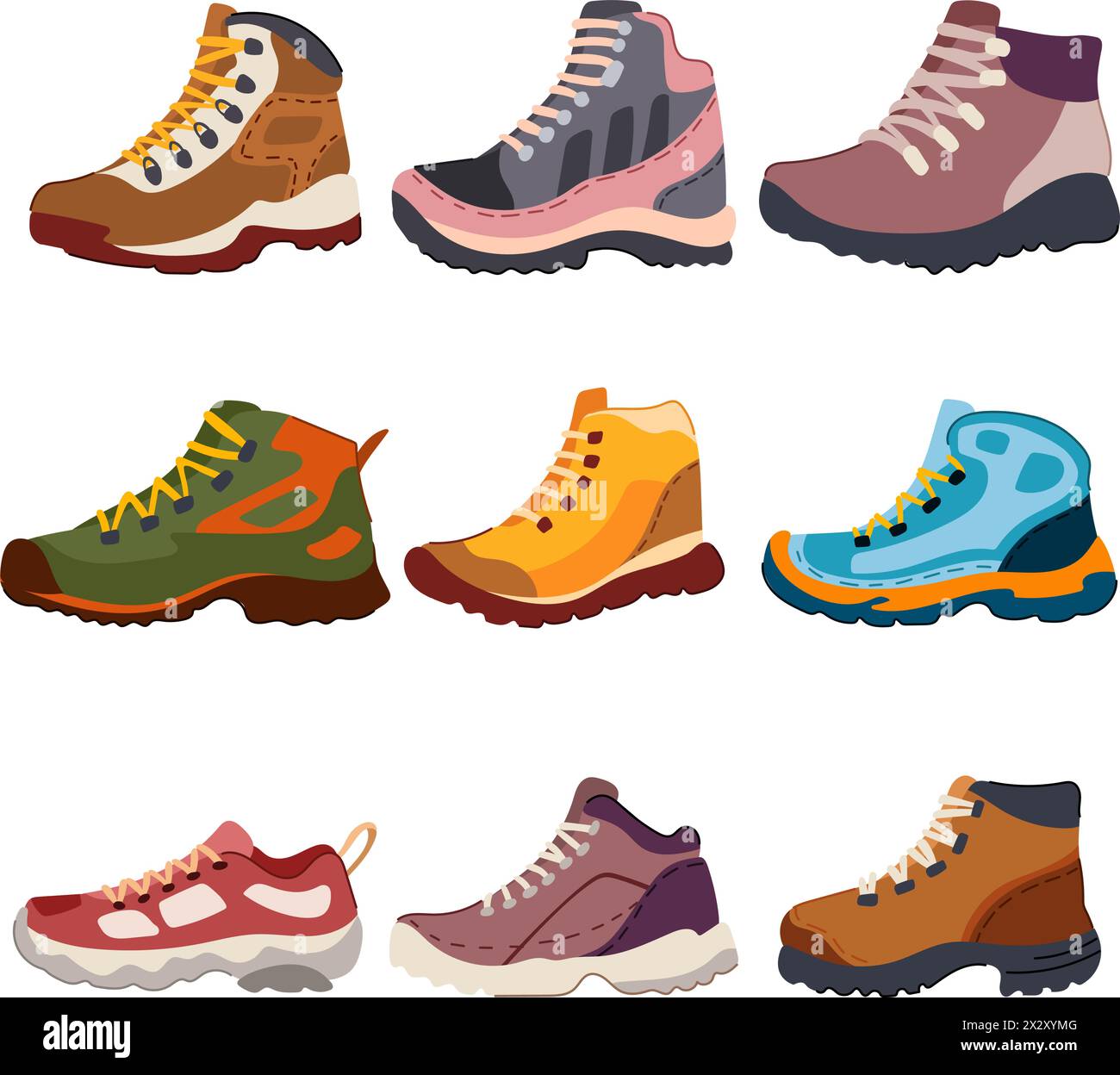 hiking boots female set cartoon vector illustration Stock Vector Image ...