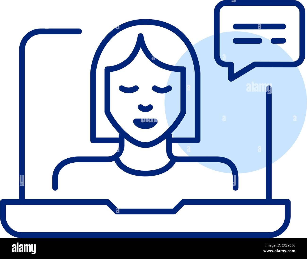 Woman in video call on laptop interface. Real time communication for ...