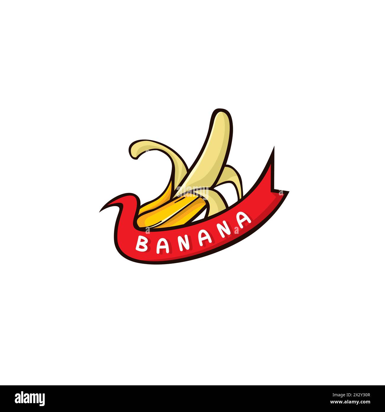 Banana Logo Icon With banner ribbon. Banana vector Illustration Stock ...