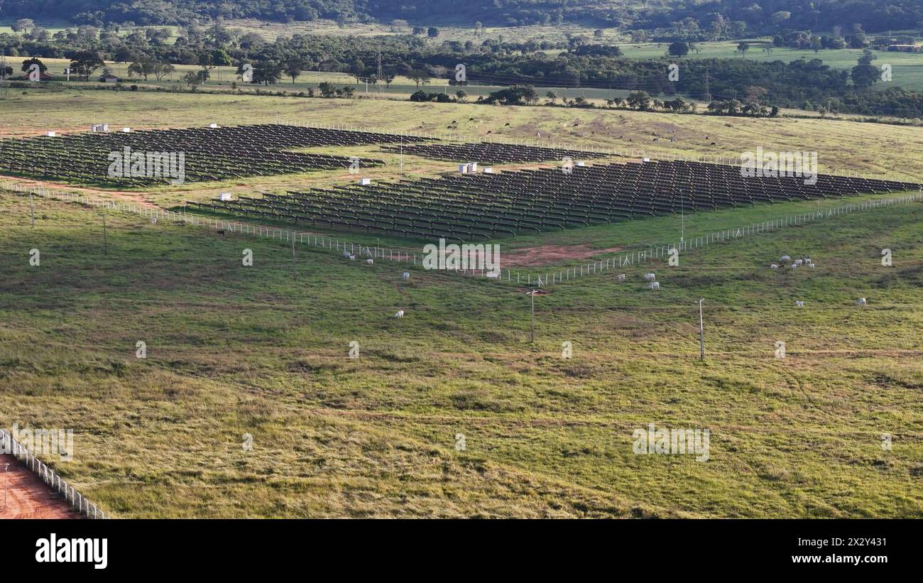 aerial image of solar energy plant in rural area Stock Photo - Alamy