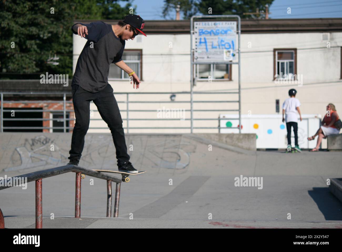 Skateboarding skills on display at the Bonsor Skateboarding Park in ...