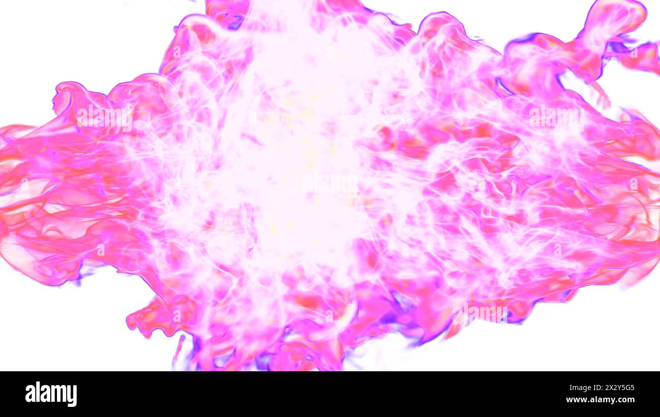 3d illustration. Tongues of pink flame collide from opposite sides on a ...