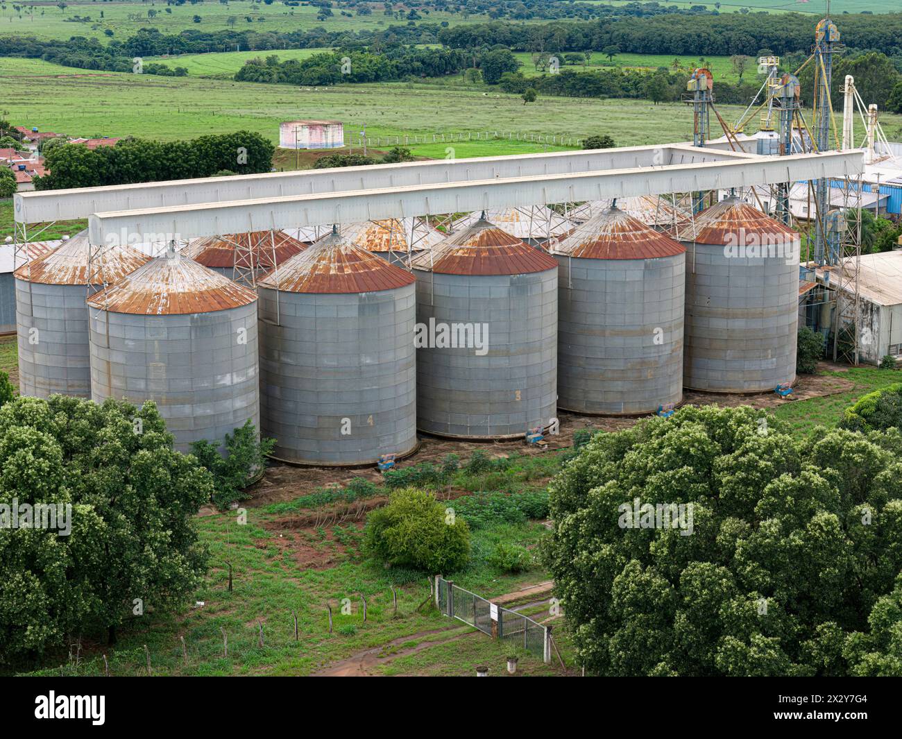 Aerial image of a large metal grain silo Stock Photo - Alamy