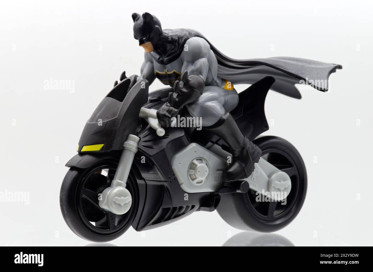 Batman Batcycle isolated on white background. Plastic Batcycle model by ...