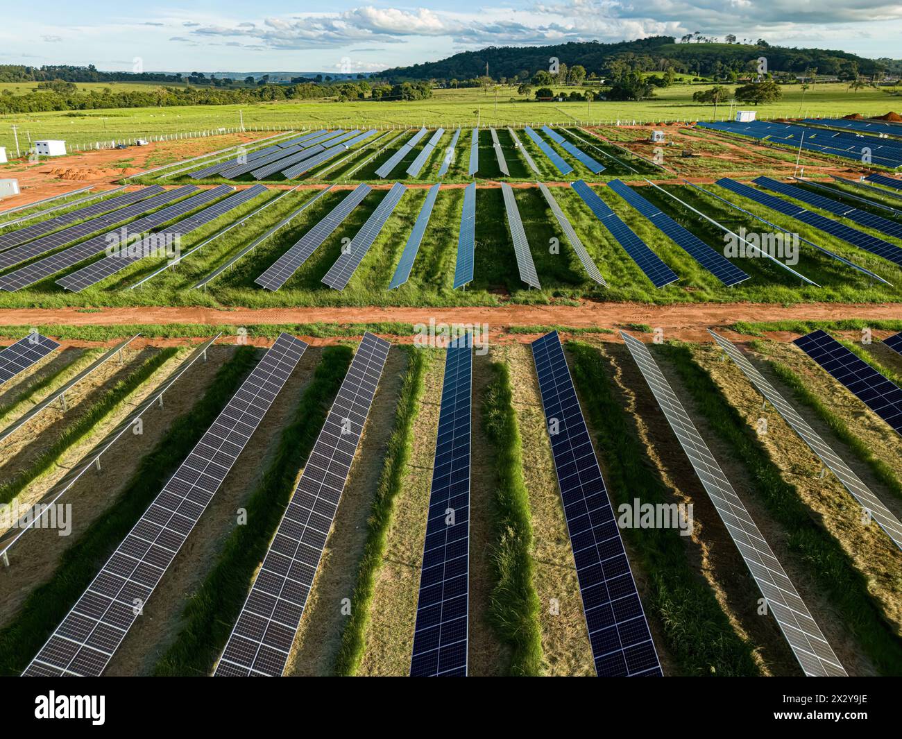 aerial image of solar energy plant in rural area Stock Photo - Alamy