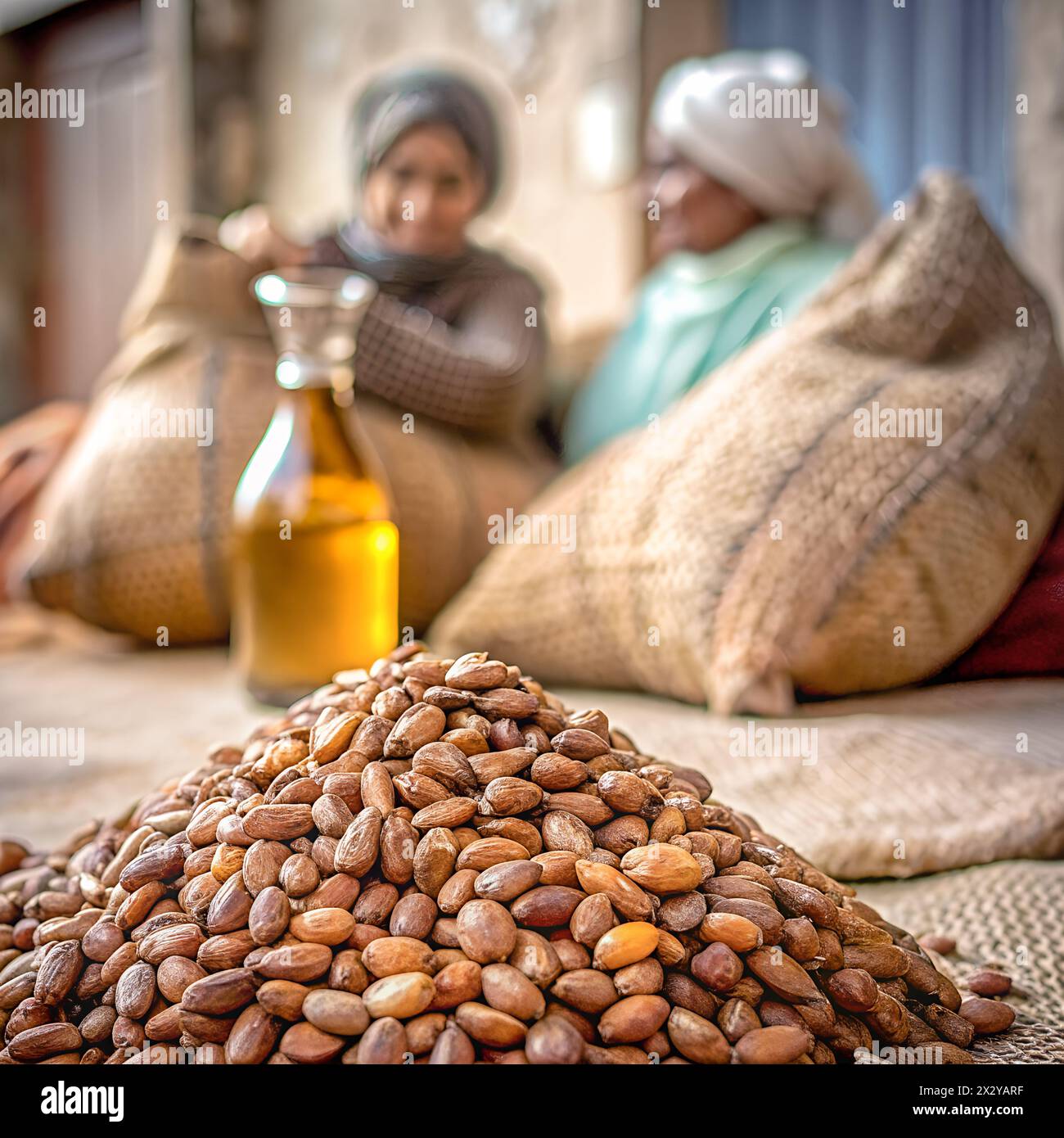 Heap of Moroccan Argan nut seeds for oil extract manufacturing in ...