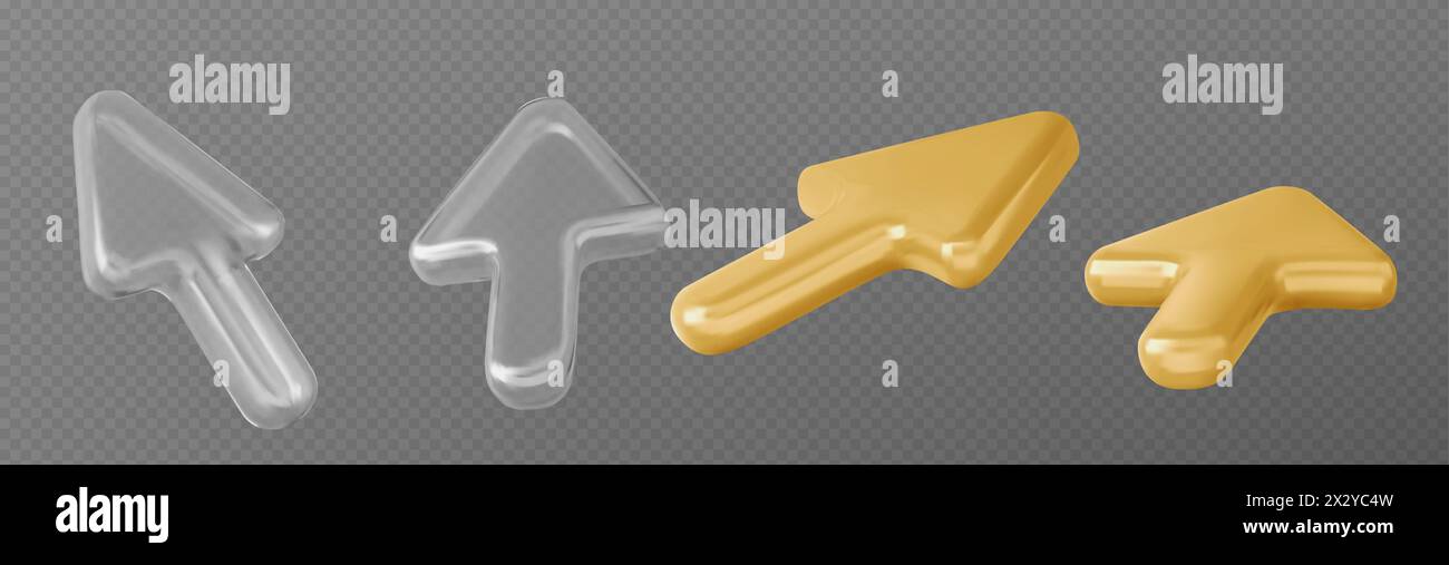 Cursor arrow 3d vector set. Realistic illustration collection of golden and white transparent ...