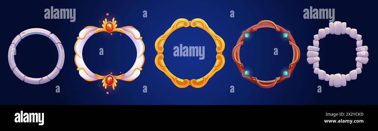 Game avatar frame. Fantasy ui rank border badge icon. Gold round level ...