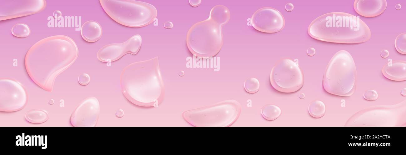 Pink pastel background with transparent water or gel drops. Realistic ...