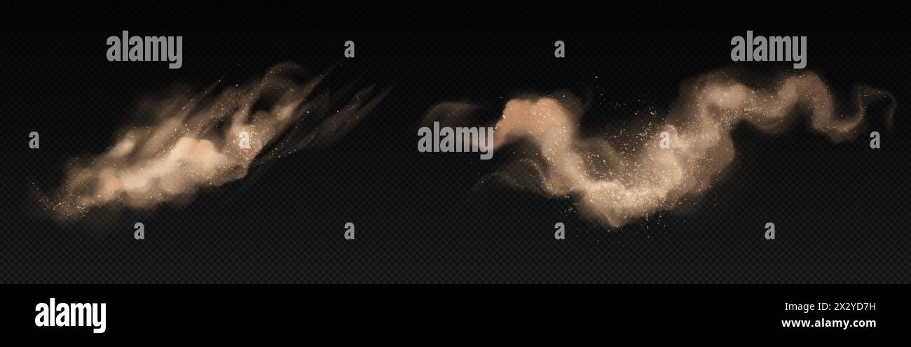 Sandy dust clouds set isolated on transparent background. Vector ...