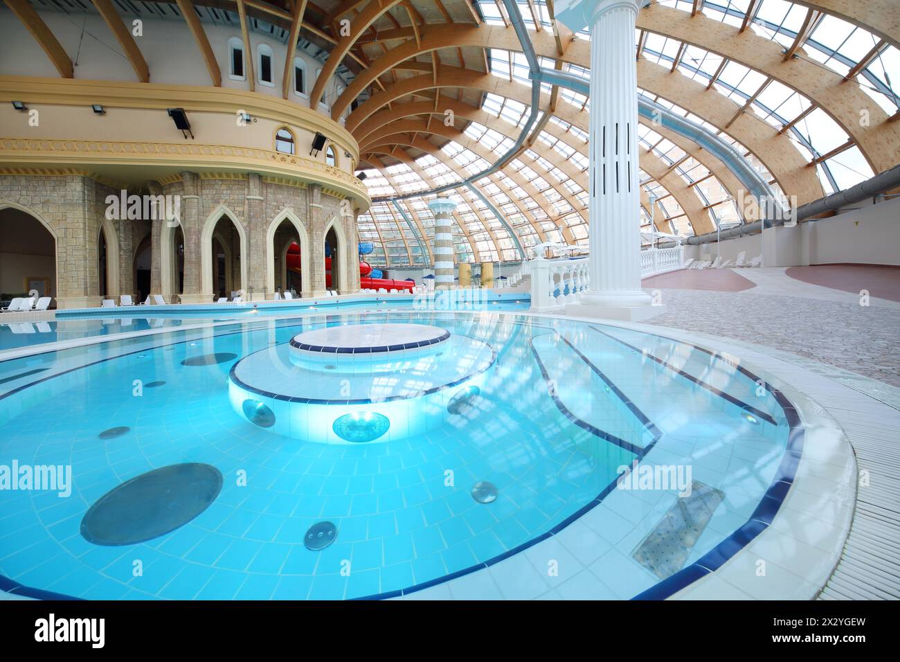 MOSCOW - JUNE 24: Round pool with pure water at waterpark Caribia, on ...
