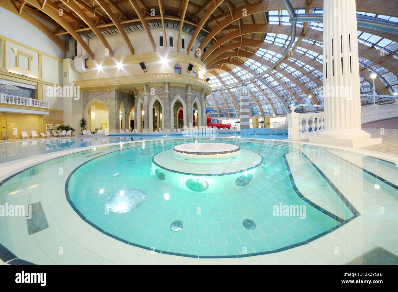 MOSCOW - JUNE 24: Pool and dome in waterpark Caribia, on June 24, 2012 ...