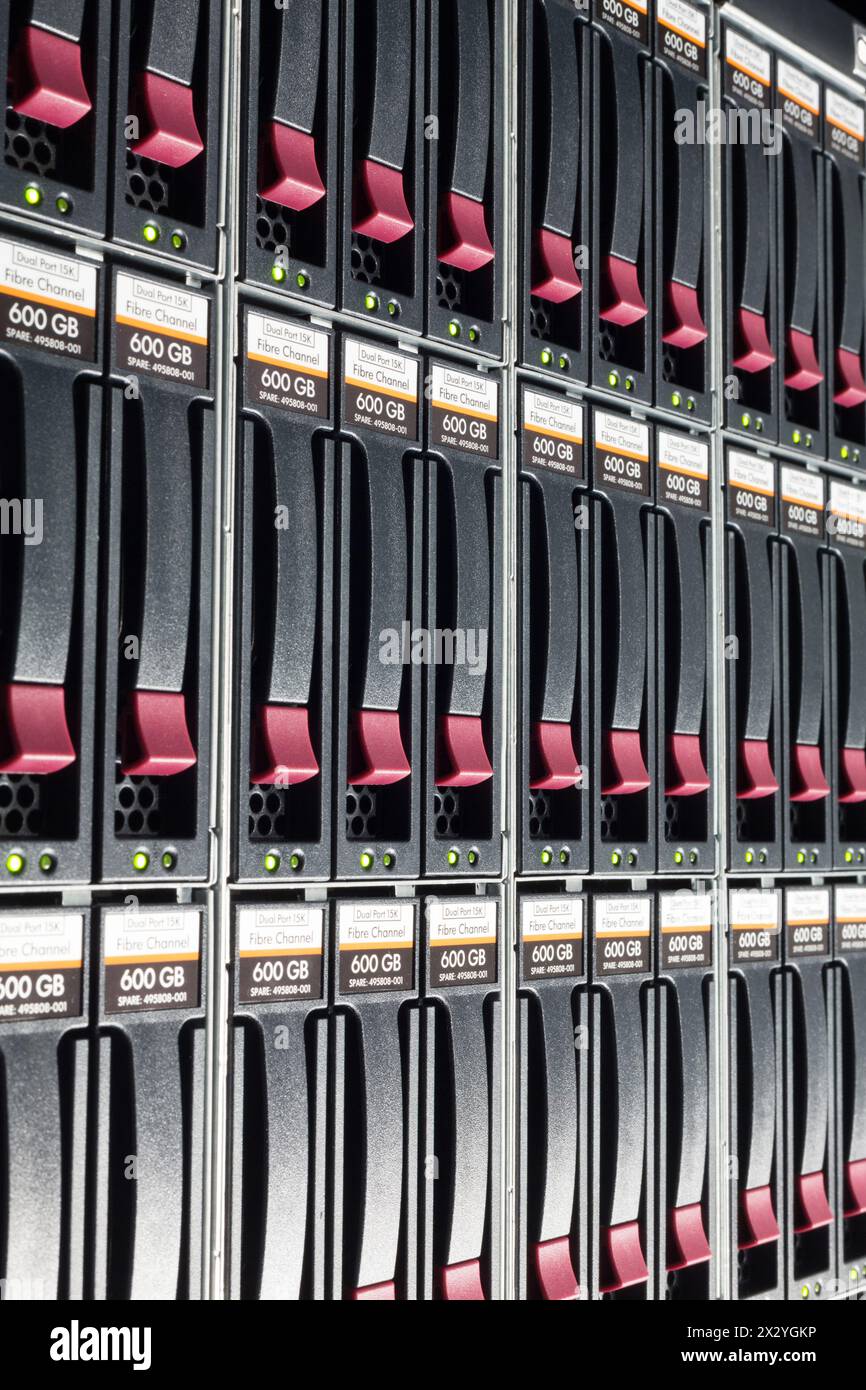 Side view on rack with multiple hard drives Stock Photo - Alamy