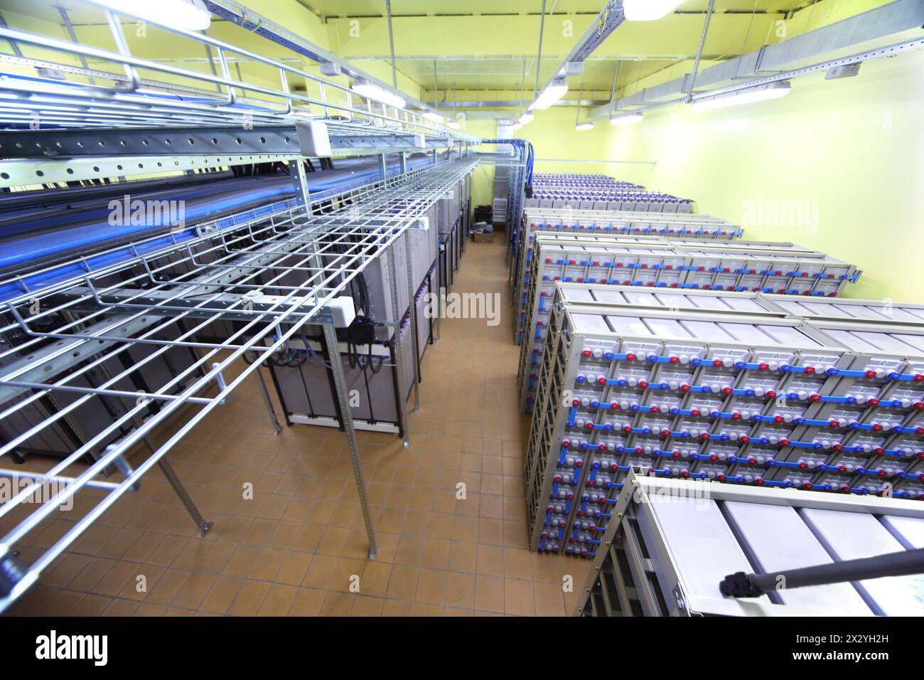 Room with many cables and many batteries for backup power system Stock ...